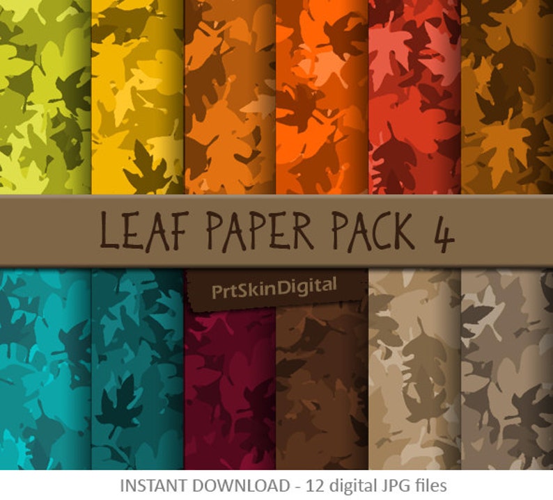 Digital Paper Leaves: "leaf Paper Pack (4)" in 12 Amazing Autumn Colors ...