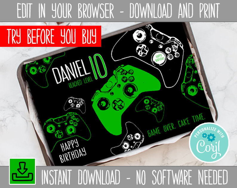 Editable Gamer Cake Topper, Printable Cake Topper Image for Video Game ...