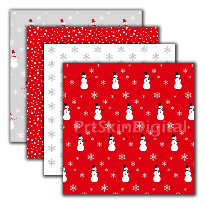 Christmas Digital Paper christmas Snowman Red & - Etsy