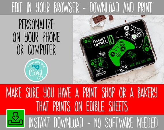 Printable Editable Gamer Cake Topper Image for Video Game Birthday Cake ...