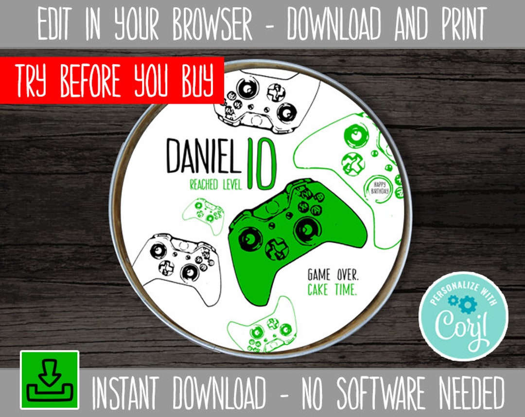 Editable Gamer Cake Topper, Printable Cake Topper Image for Round Video ...