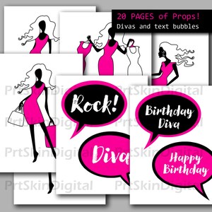 Diva Photo Booth Props, Printable Photo Props, Pink Birthday Party ...