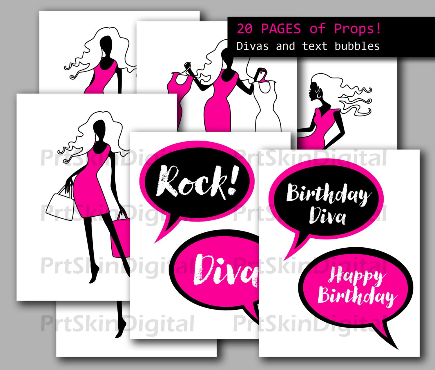 Diva Photo Booth Props, Printable Photo Props, Pink Birthday Party ...