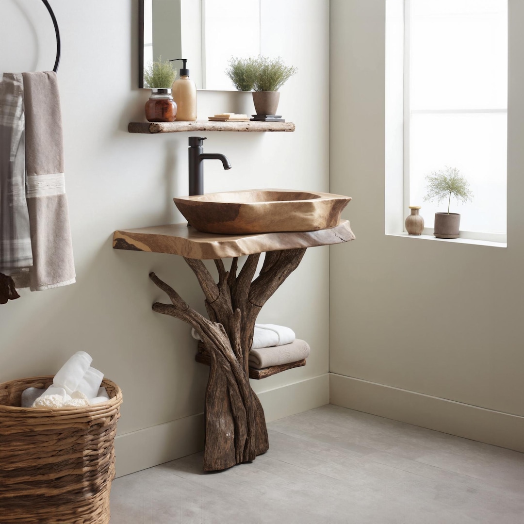 Live Edge Counter Wood Bathroom Vanity Bathroom Vanities Floating ...