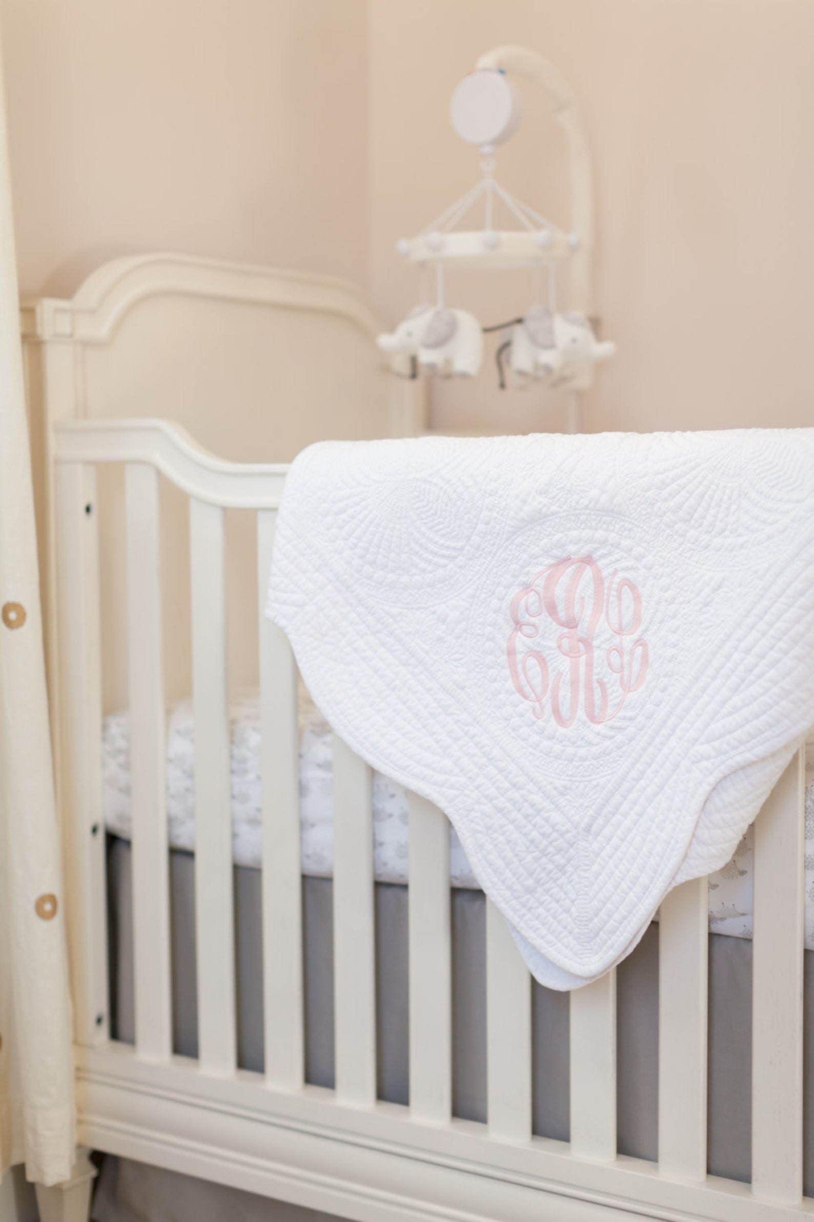 Monogrammed Baby Quilt White or Gray - Etsy