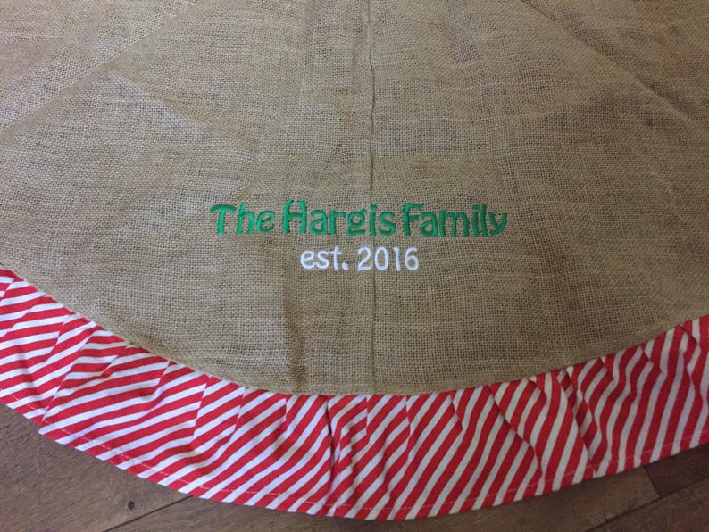 Monogrammed Jute Christmas Tree Skirt- Ruffle Edge - Etsy
