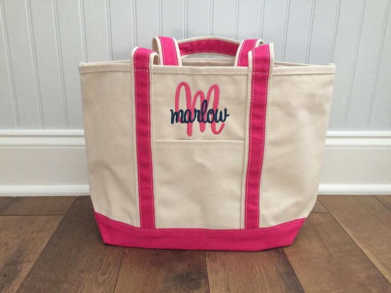 Monogrammed Medium Boat Tote Navy Pink Turquoise Purple | Etsy