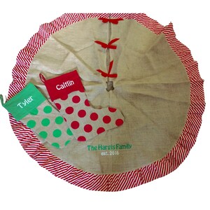 Monogrammed Jute Christmas Tree Skirt- Ruffle Edge - Etsy
