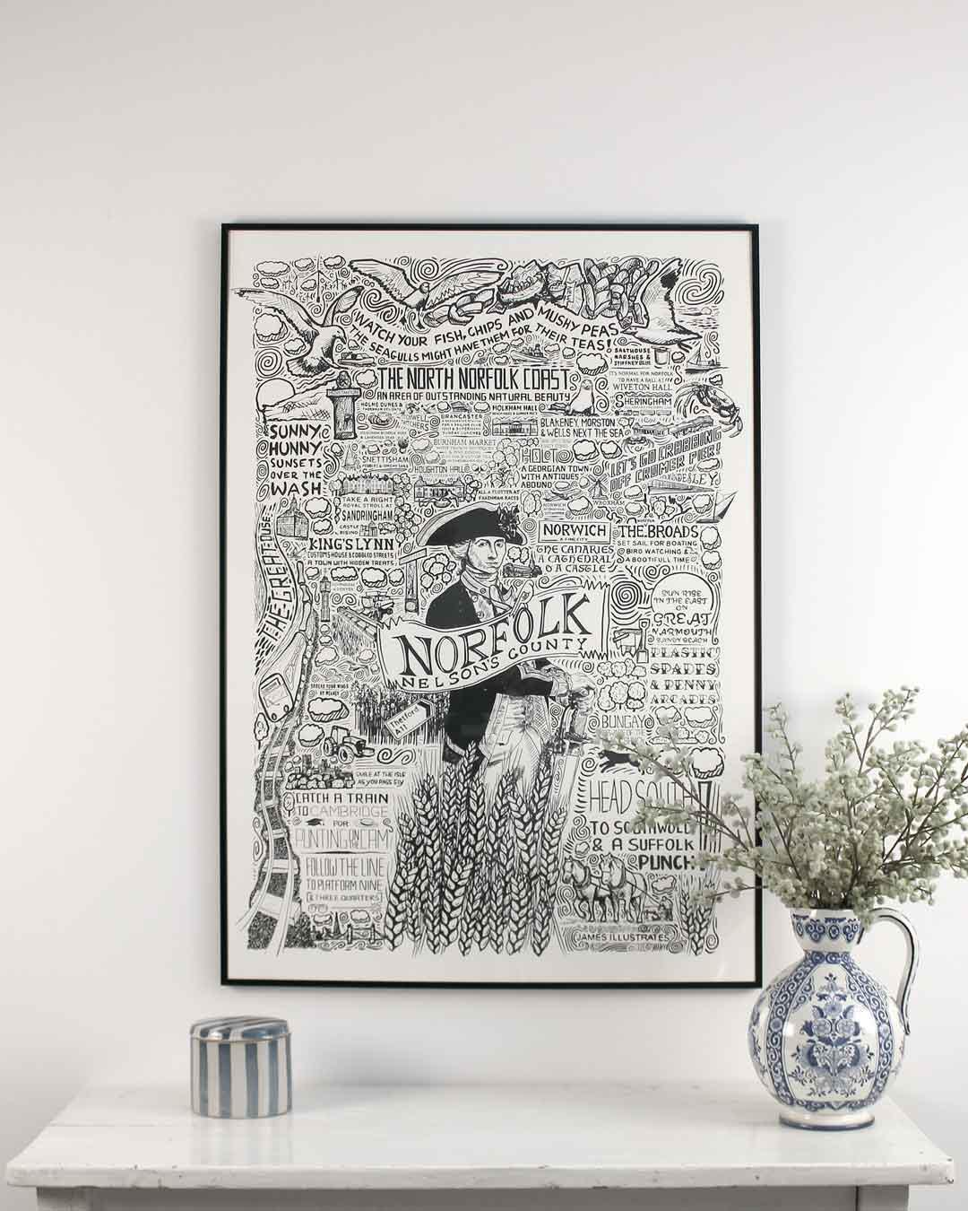 Hand-drawn Norfolk Map Print: Limited Edition Silk Screen Art - Etsy UK