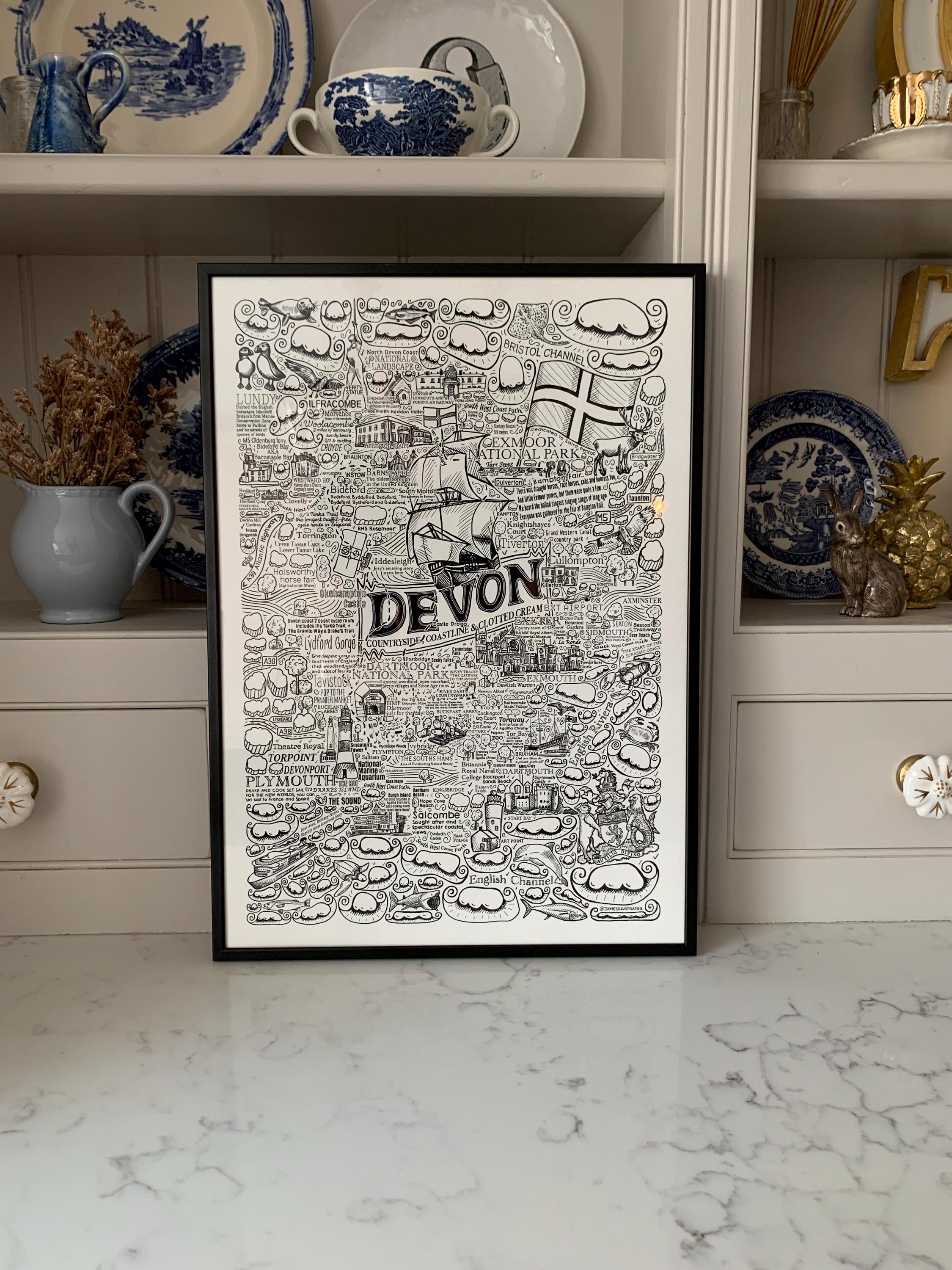 Devon A3 Illustrated Map. This is a Stunning A3 Hand Drawn Illustration ...