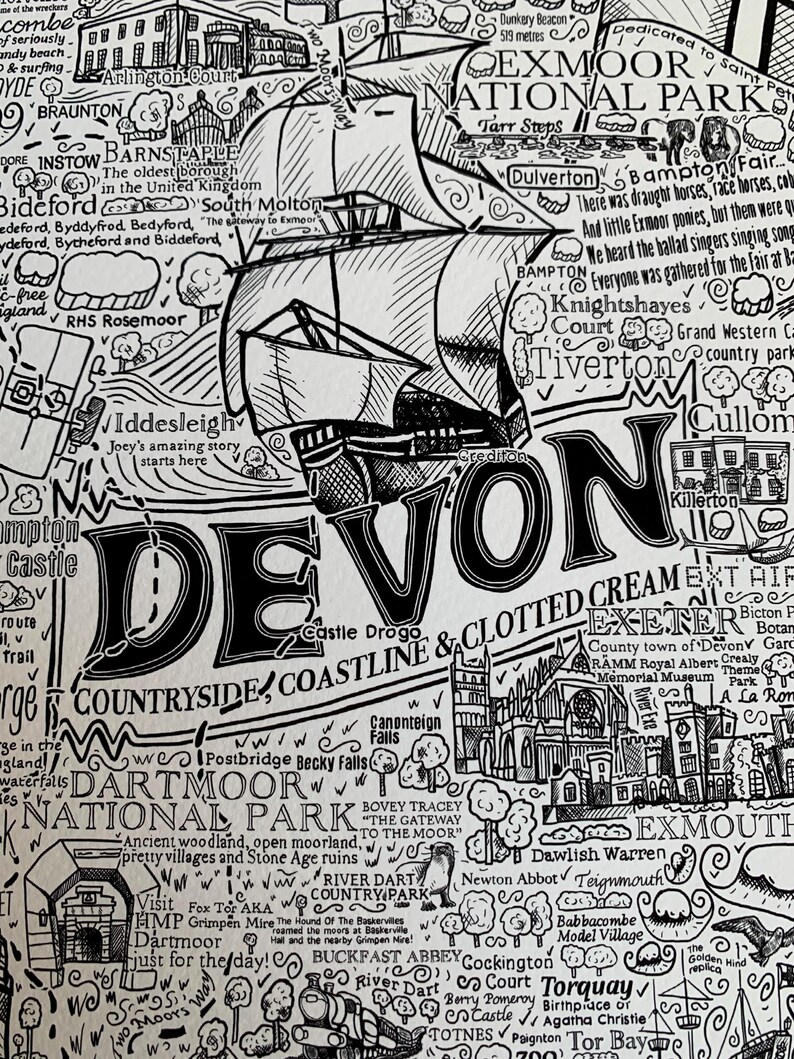 Devon A3 Illustrated Map. This is a Stunning A3 Hand Drawn Illustration ...