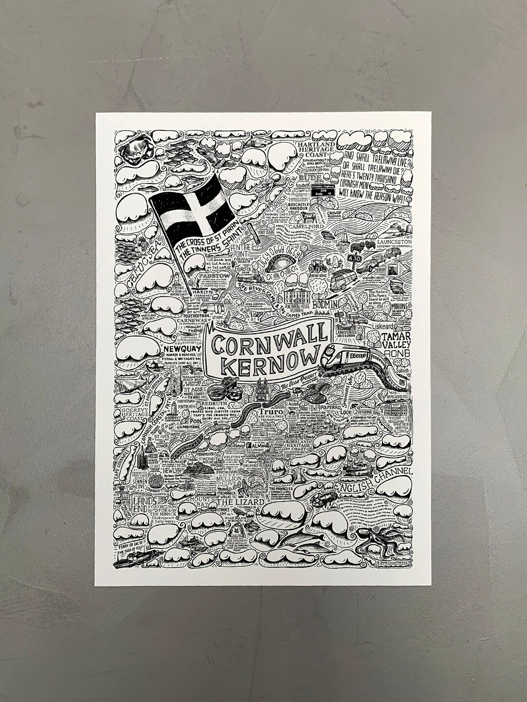 Cornwall A3 Illustrated Map. This is a Beautiful A3 Hand Drawn ...