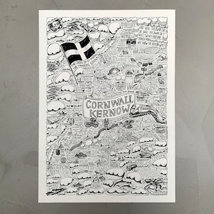 Cornwall Print A3 - Kernow Illustrated Map - Unframed or Framed ...