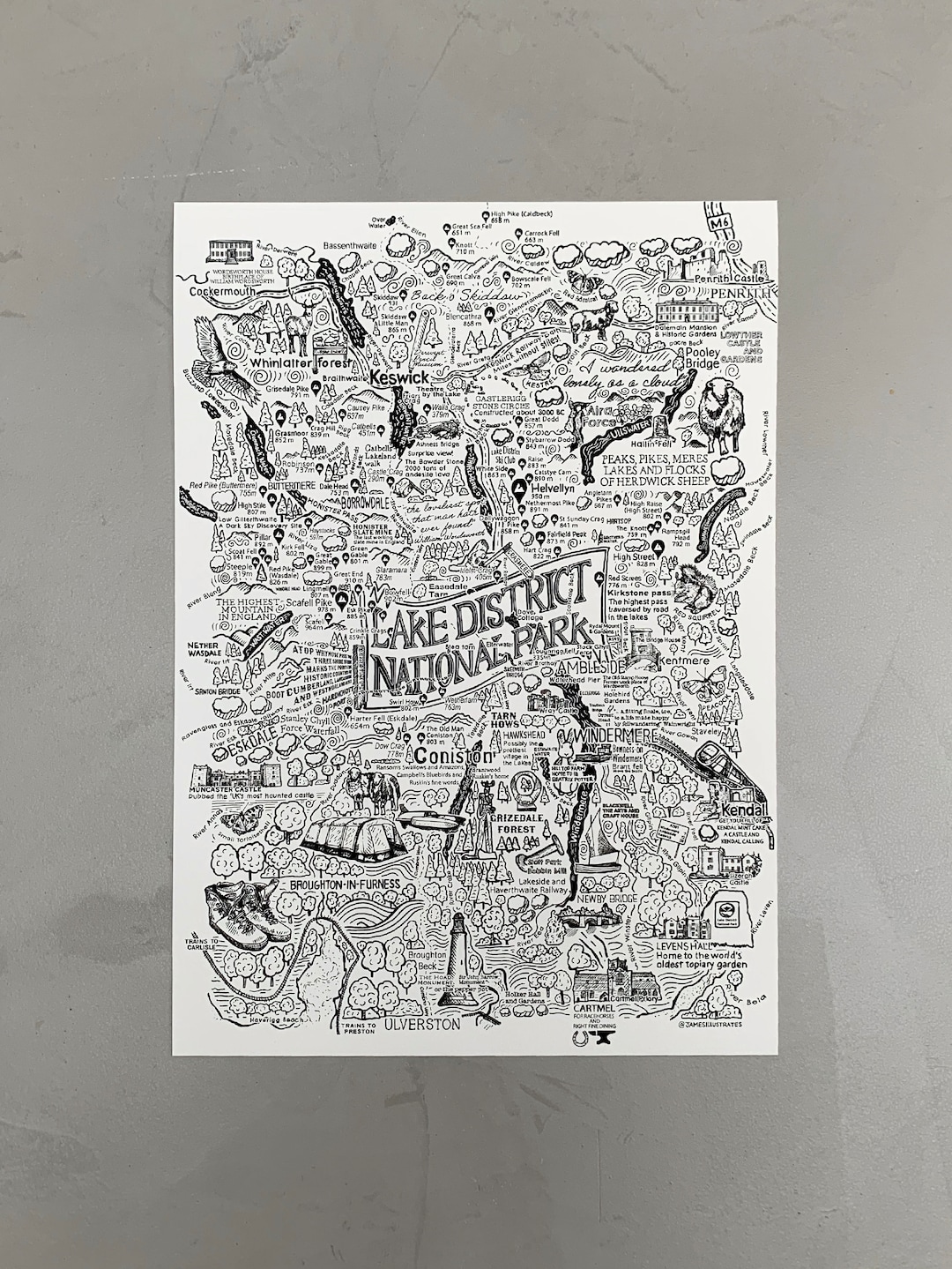 The Lake District A3 Illustrated Map. This is a Stunning A3 Hand Drawn ...