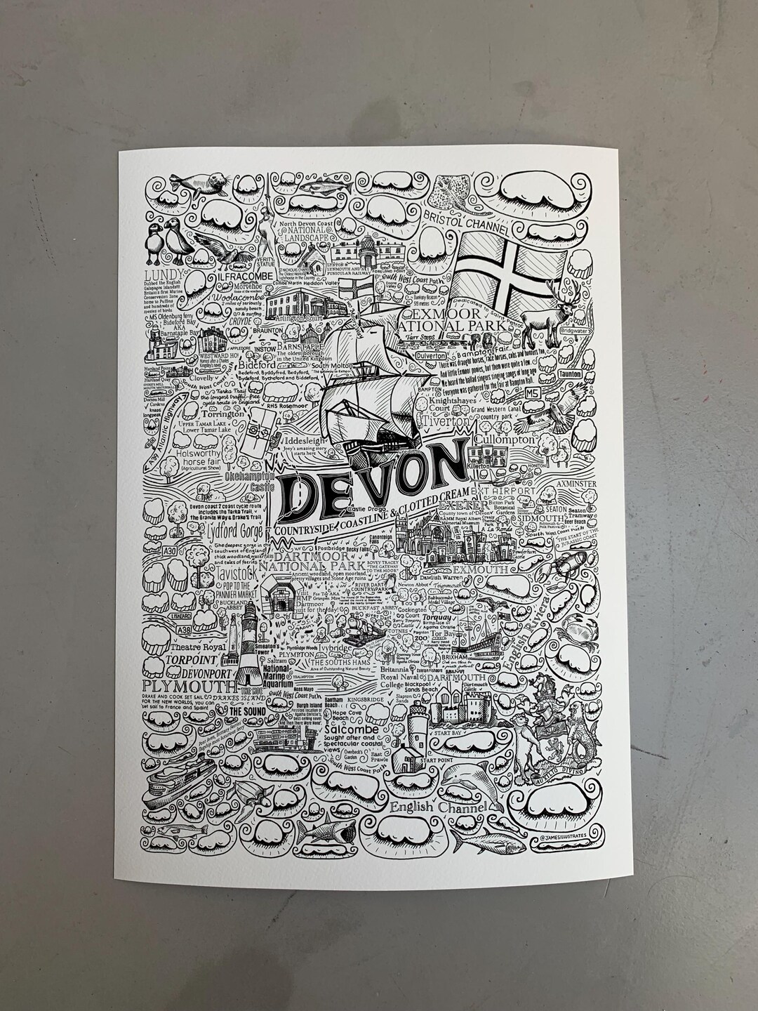Devon A3 Illustrated Map. This is a Stunning A3 Hand Drawn Illustration ...