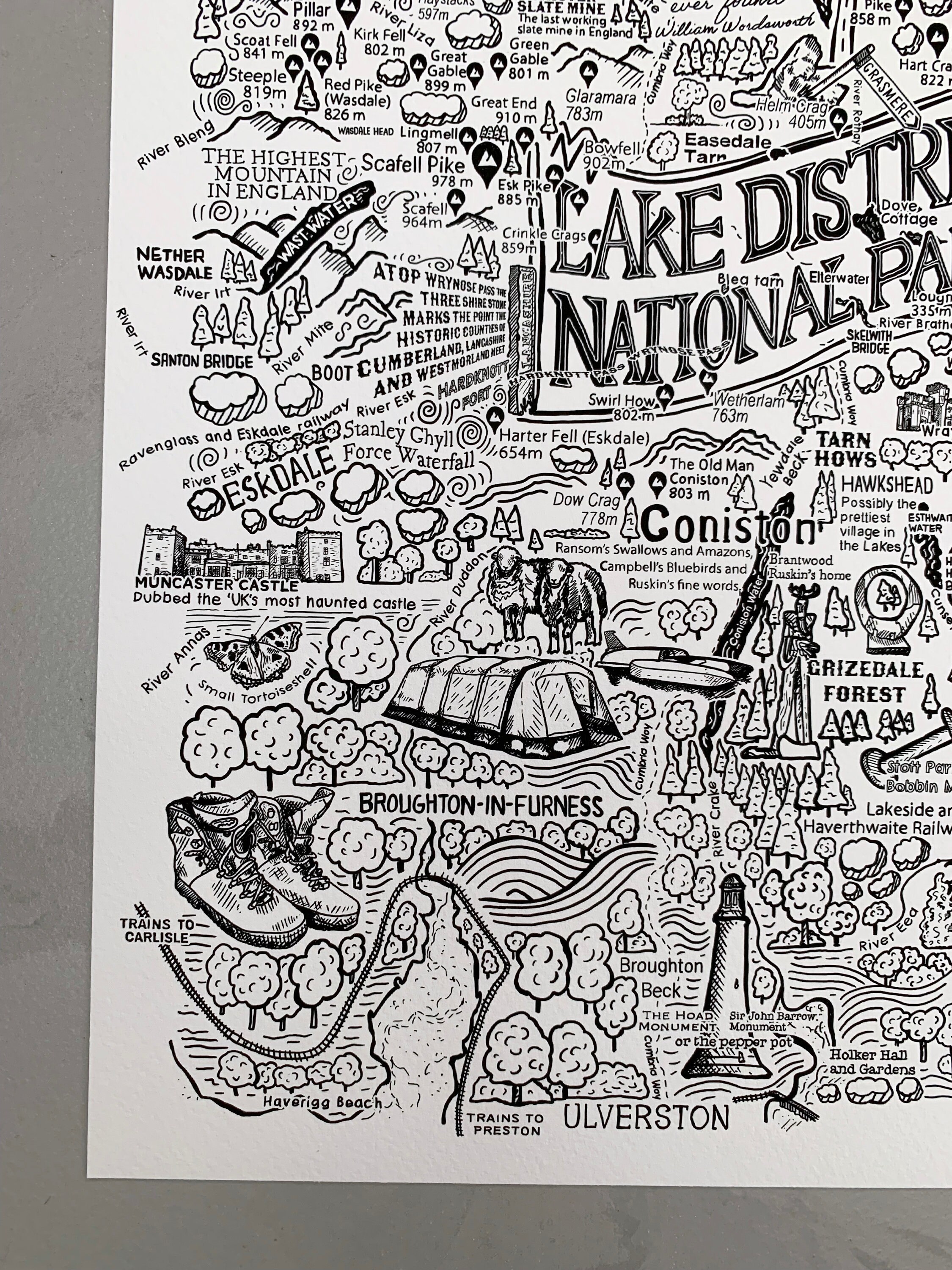 The Lake District A3 Illustrated Map. This is a Stunning A3 - Etsy UK
