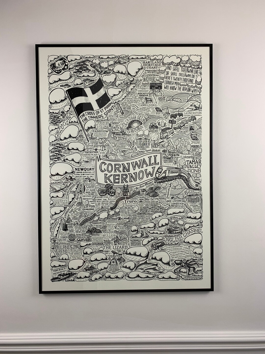 Cornwall A1 Framed Illustrated Map. A Unique LIMITED EDITION 1/100 A1 ...