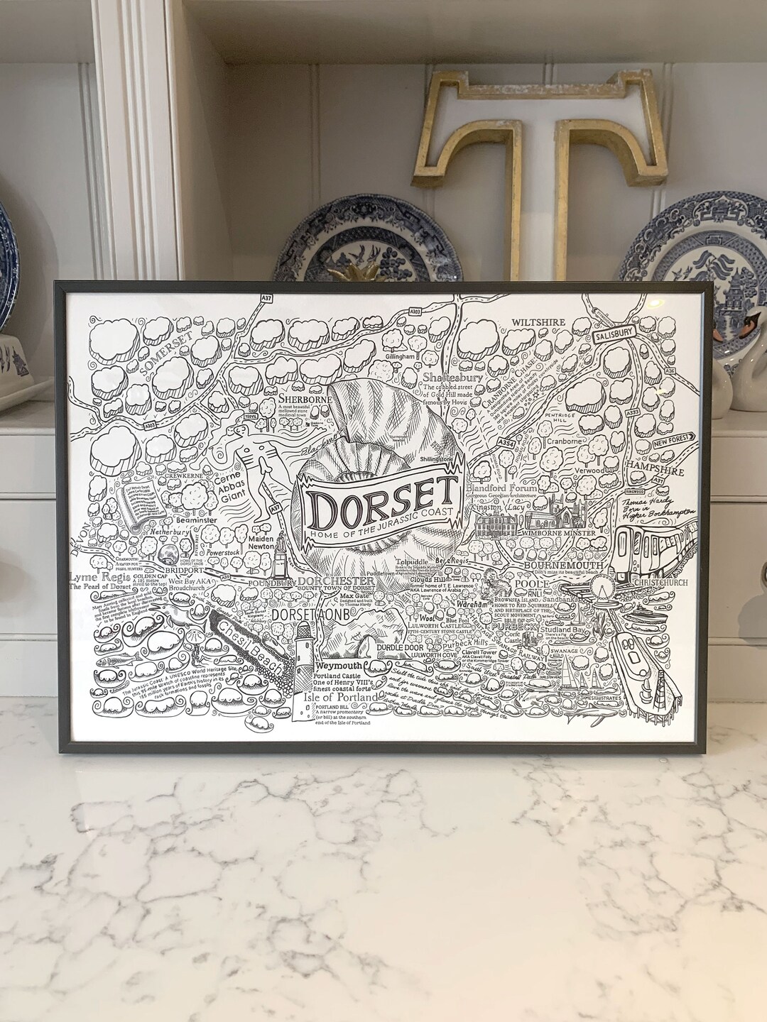 Dorset Illustrated Map Print: Jurassic Coast Art, Framed Option - Etsy