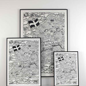Cornwall Print A3 - Kernow Illustrated Map - Unframed or Framed ...