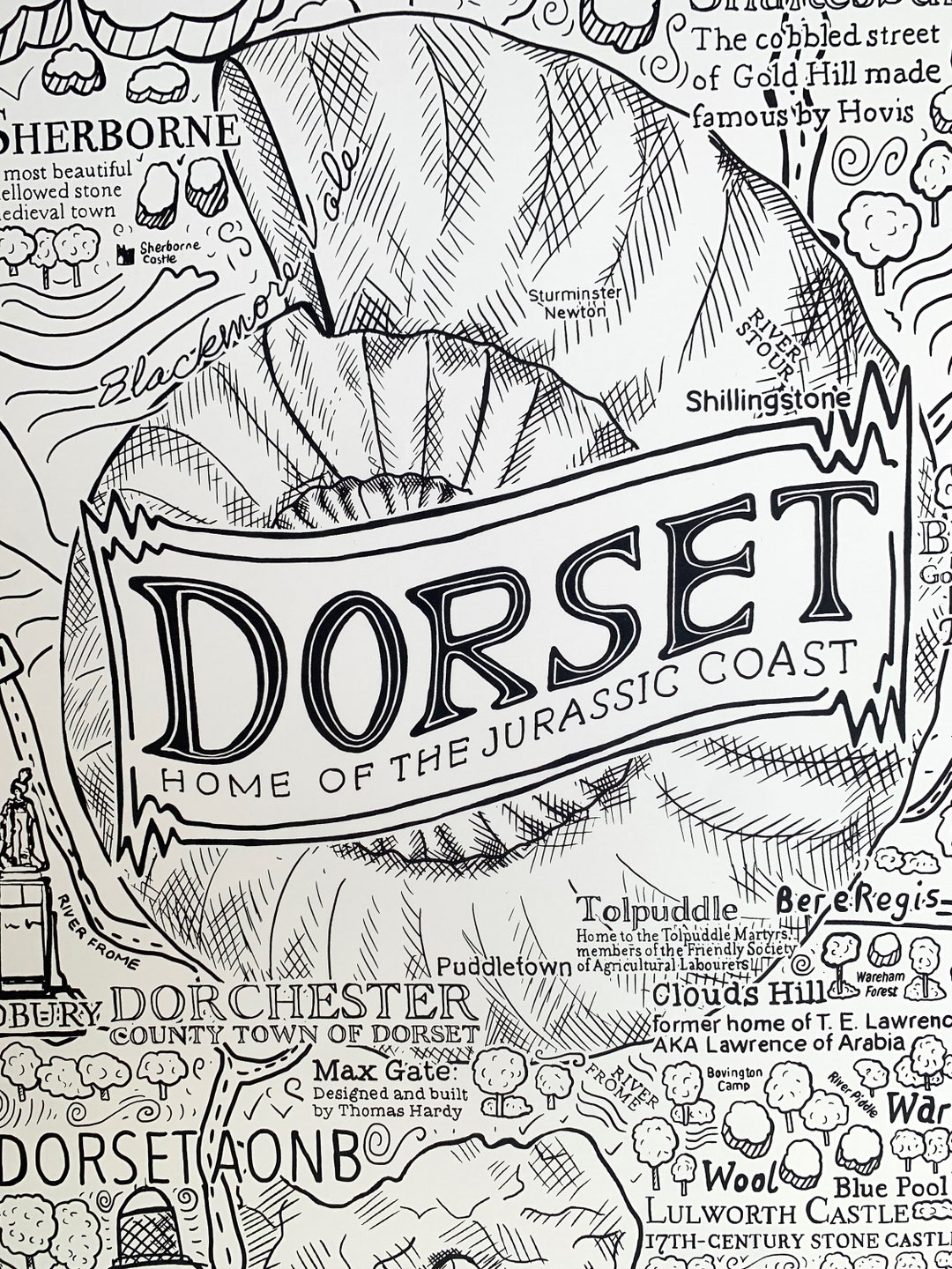Dorset A1 Illustrated Map. A Unique LIMITED EDITION 1/100 A1 Hand Drawn Silk Screen. - Etsy