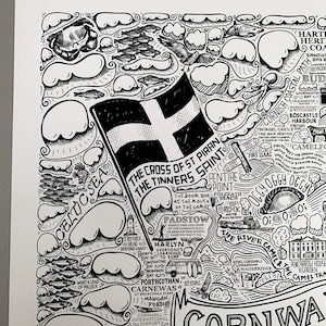 Cornwall Print A3 - Kernow Illustrated Map - Unframed or Framed ...
