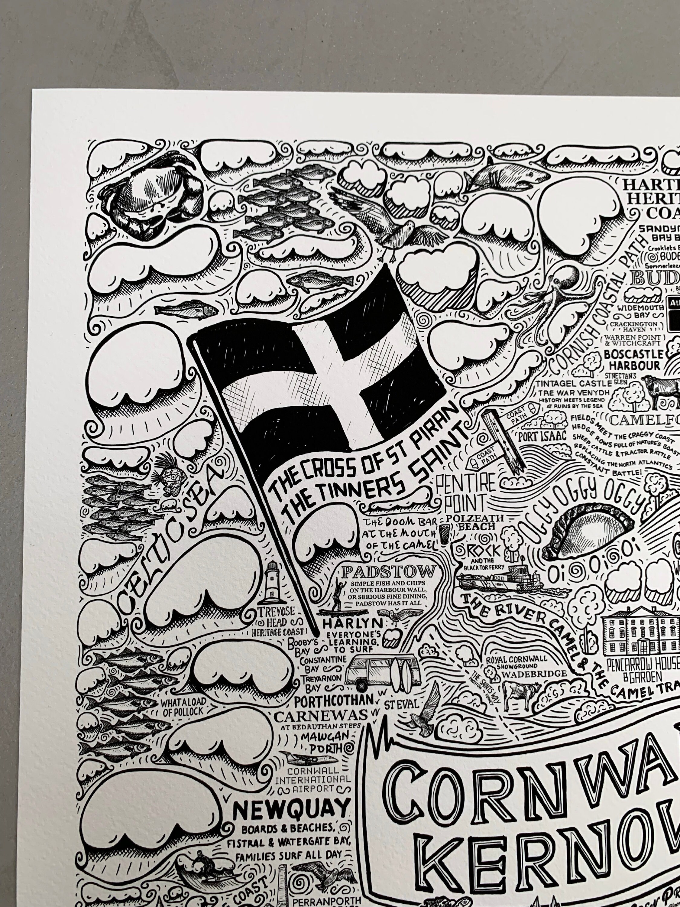 Cornwall A3 Illustrated Map. This is a Beautiful A3 Hand Drawn ...