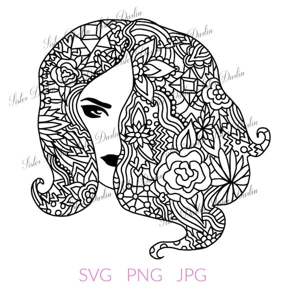 Woman Mandala SVG Woman Zentangle Woman Hair Mandala SVG | Etsy