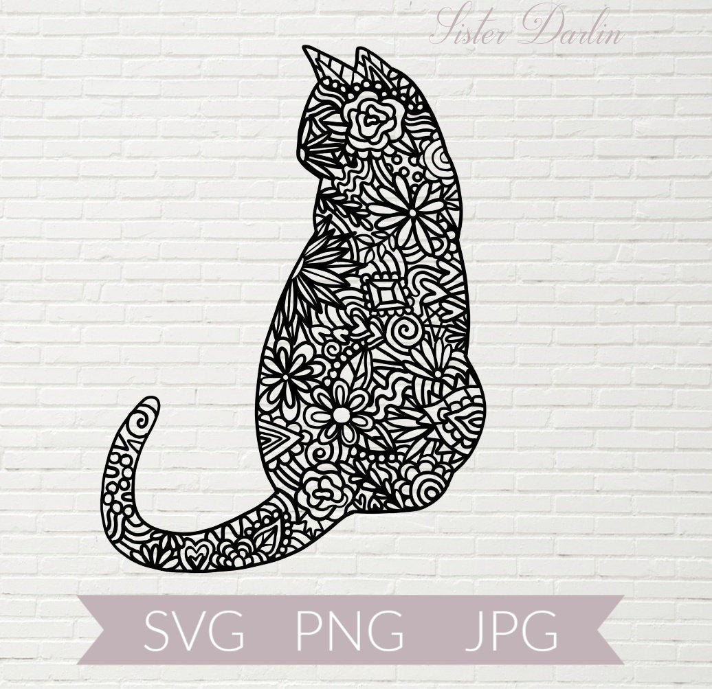 Cat Mandala SVG | Cat Zentangle SVG | Cat Clipart | Cat Cricut File ...