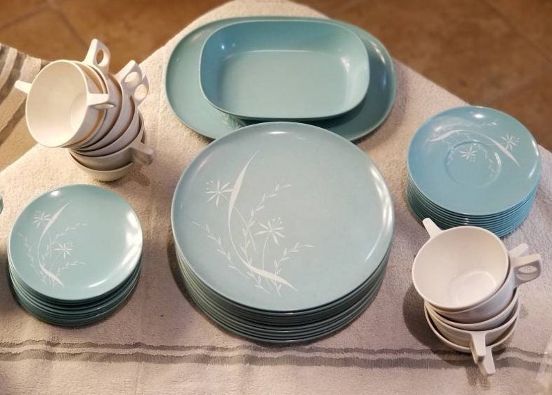 Vintage Texas Wear Dinnerware Set Blue Melamine With White - Etsy
