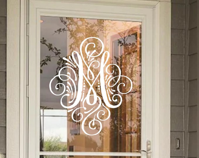 Front Door Monogram Decal, Storm Door Decal, Letter Monogram for Front ...