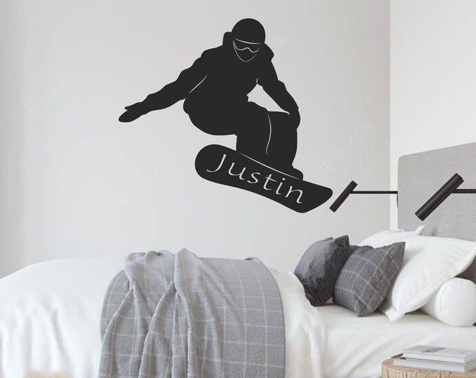 Snowboard Decal, Snowboarder With Personalized Name, Sports Vinyl Wall ...