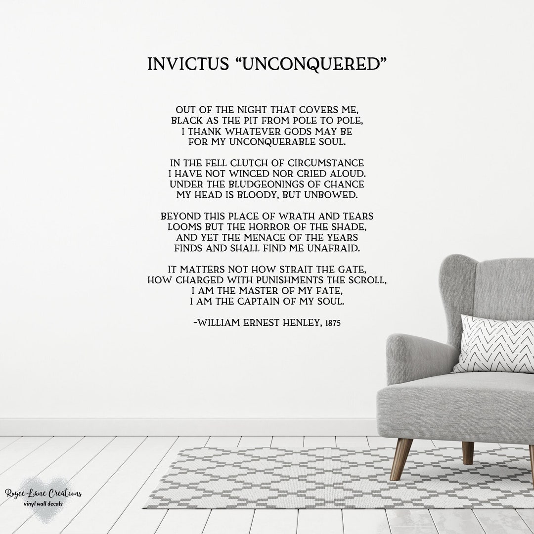Invictus Poem, William Ernest Henley, Poem Wall Art, Office Wall Decal ...
