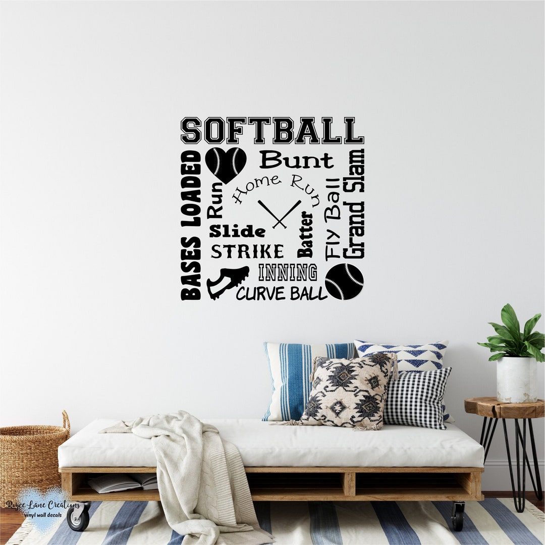 Softball Wall Decal for Girl's Room, Teen Girl Softball Words Sports ...