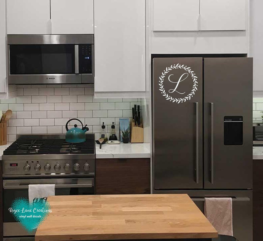 Kitchen Appliance Decals, Refrigerator Decal, Laurel Leaf Monogram ...