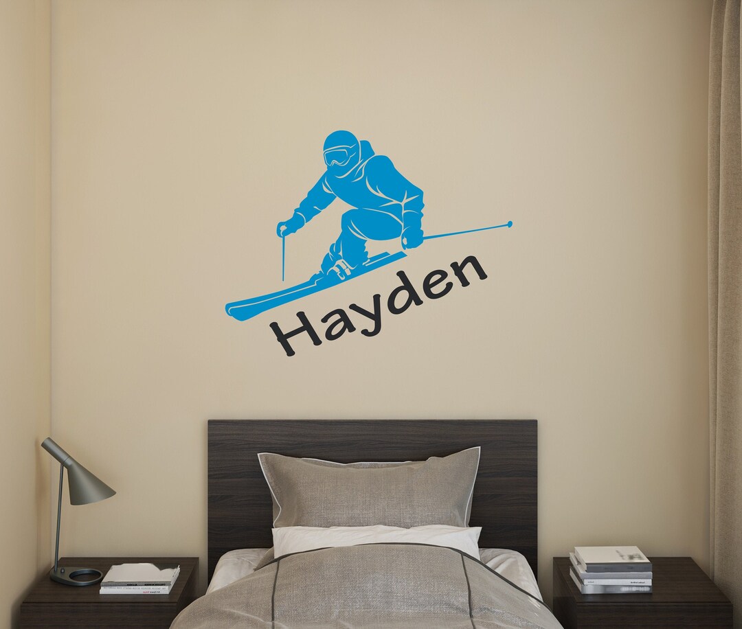 Ski Decal With Personalized Name, Skier Decal, Ski Wall Decal, Skier ...