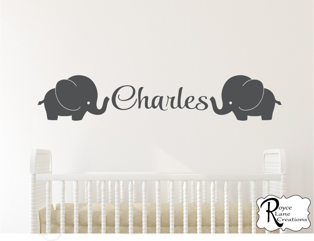 Nursery Name Decal- Elephant Wall Decal - Elephant Decal With Name ...