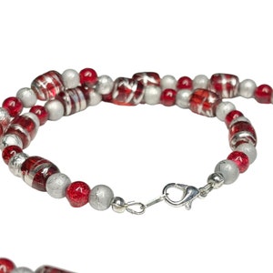 Red and Silver Beaded Necklace, Two Color Lightweight Necklace, Silver ...