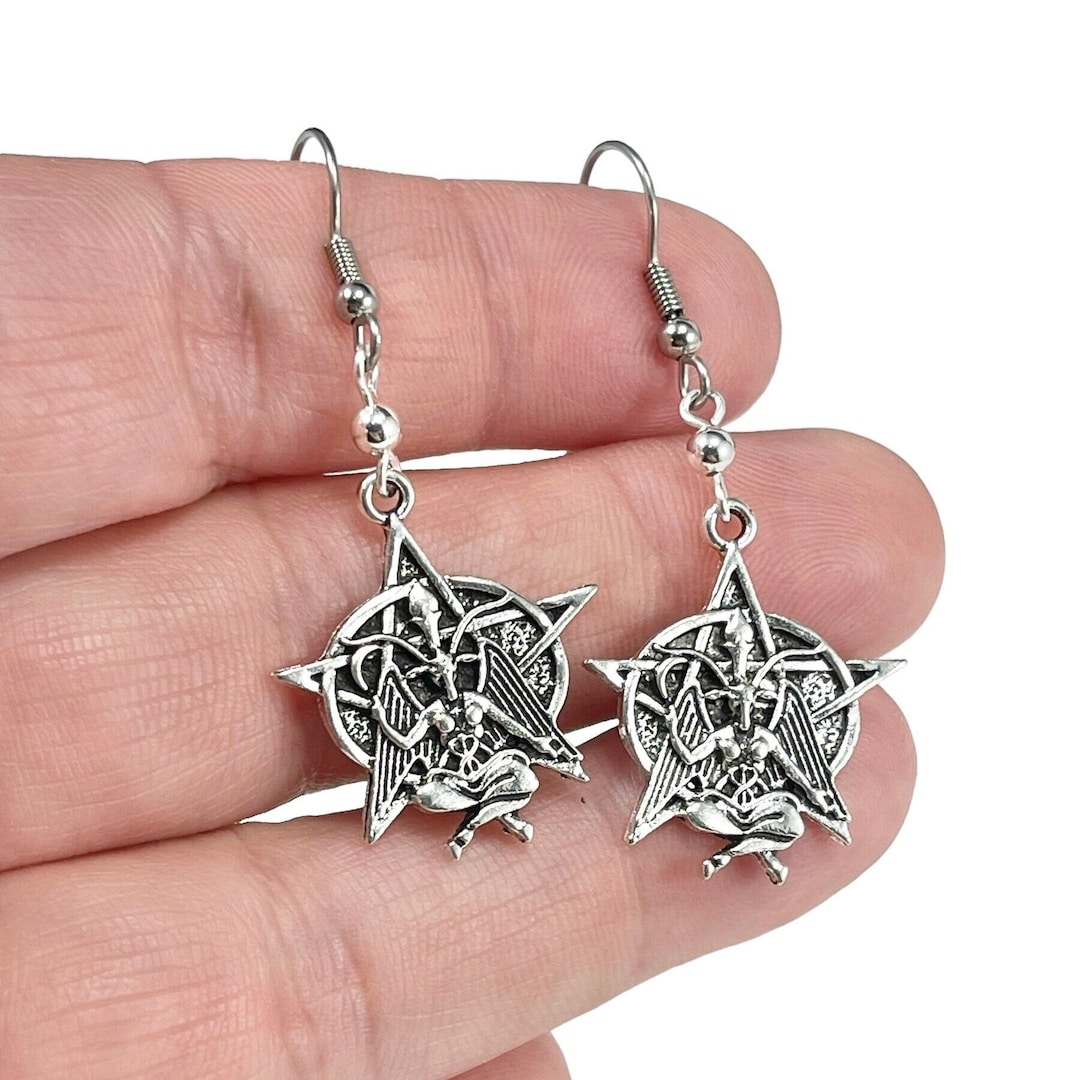 Silver Plated Baphomet Pentagram Earrings, Satanic Jewelry - Etsy