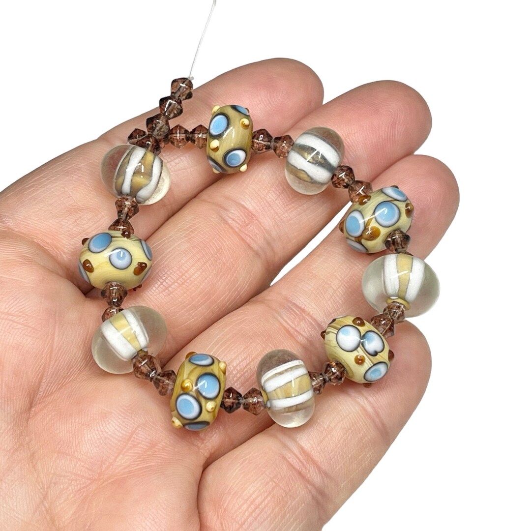 7" Strand Beige, Blue, and White Large Chunky Focal Beads, Mixed Bead ...