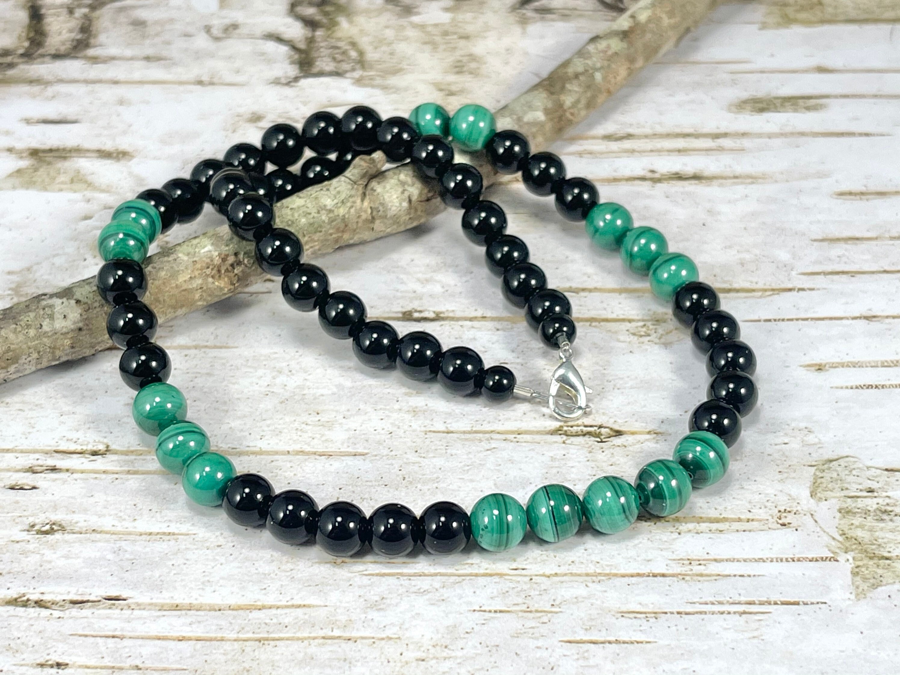 Malachite and Obsidian Beaded Necklace 6mm or 8mm Green and | Etsy