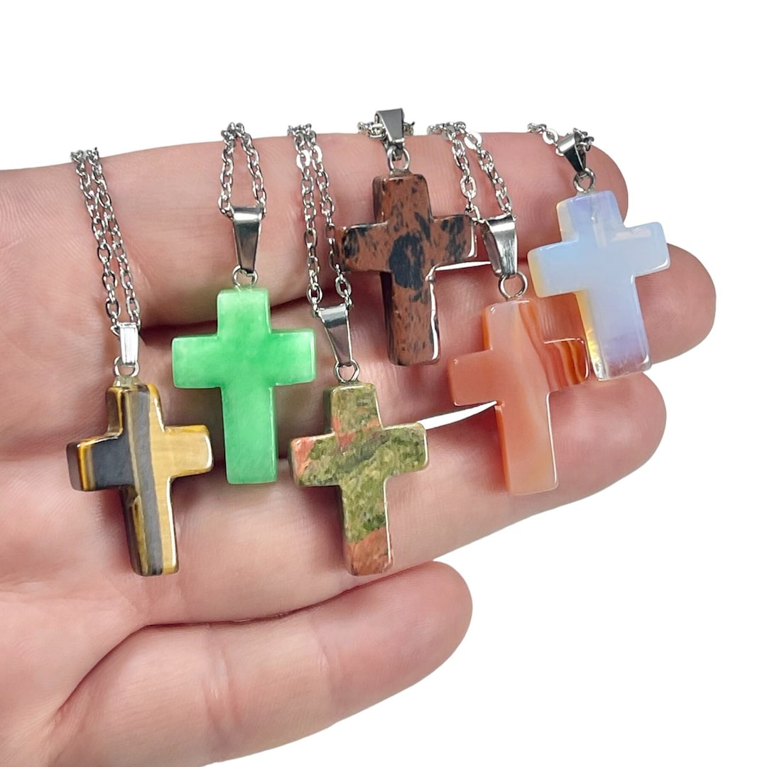 Gemstone Cross Pendant Necklace, Choose Your Stone, Custom Chain ...