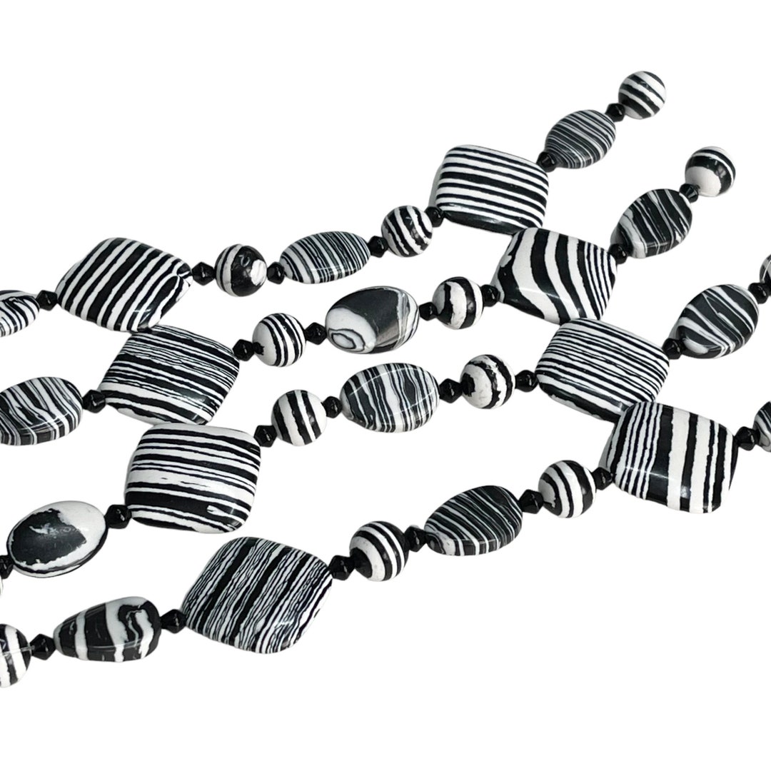 7 Strand Black and White Striped Large Chunky Focal Beads, Mixed Focal ...