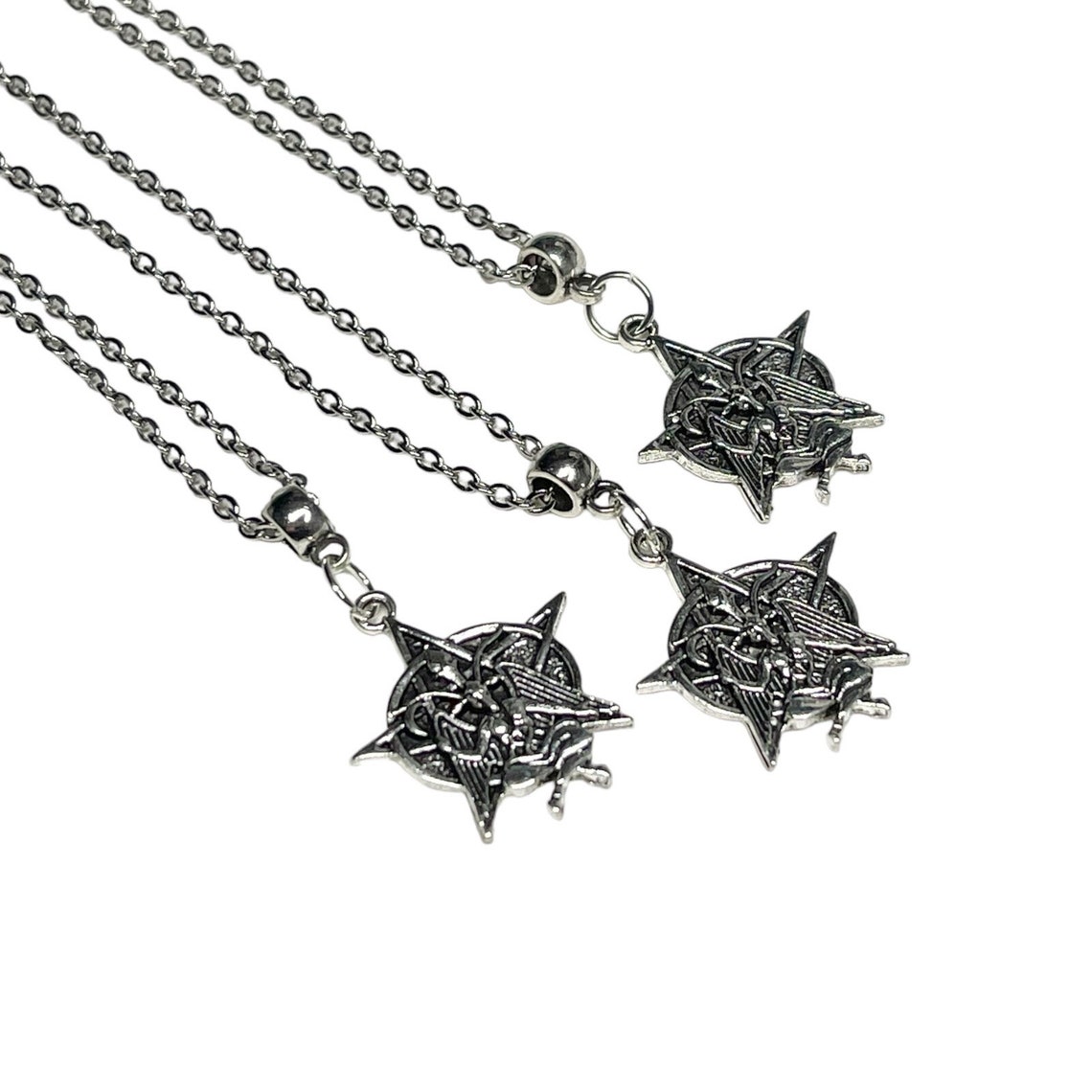 Silver Baphomet Pentagram Necklace, Satanic Goat Head Coin, Horned God ...
