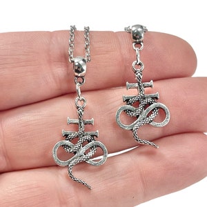 Silver Leviathan Cross With Snake Pendant Necklace, Occult Symbolism ...