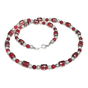 Red and Silver Beaded Necklace, Two Color Lightweight Necklace, Silver ...