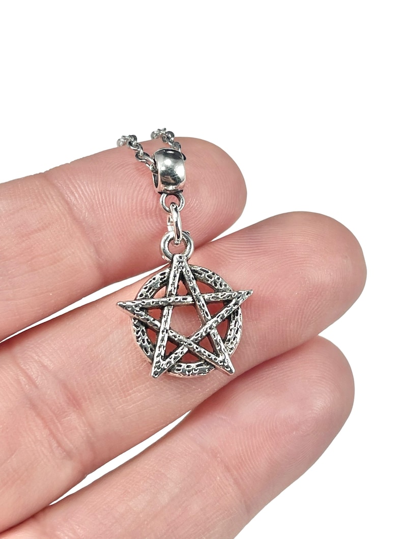 Silver Pentacle Charm, Antique Silver Wiccan Necklace With Silver ...