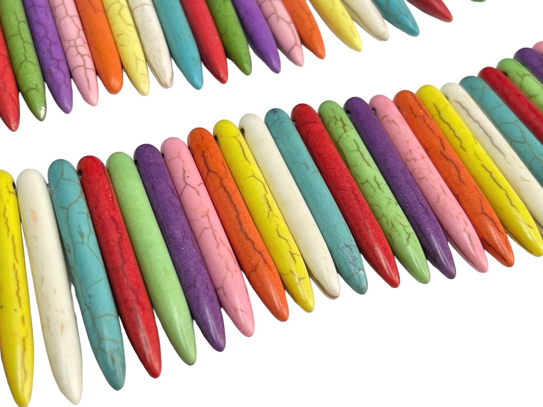 Dyed Reconstituted Stone Spikes, 6 Inch Strand Rainbow Colors, 38mm X 4 ...