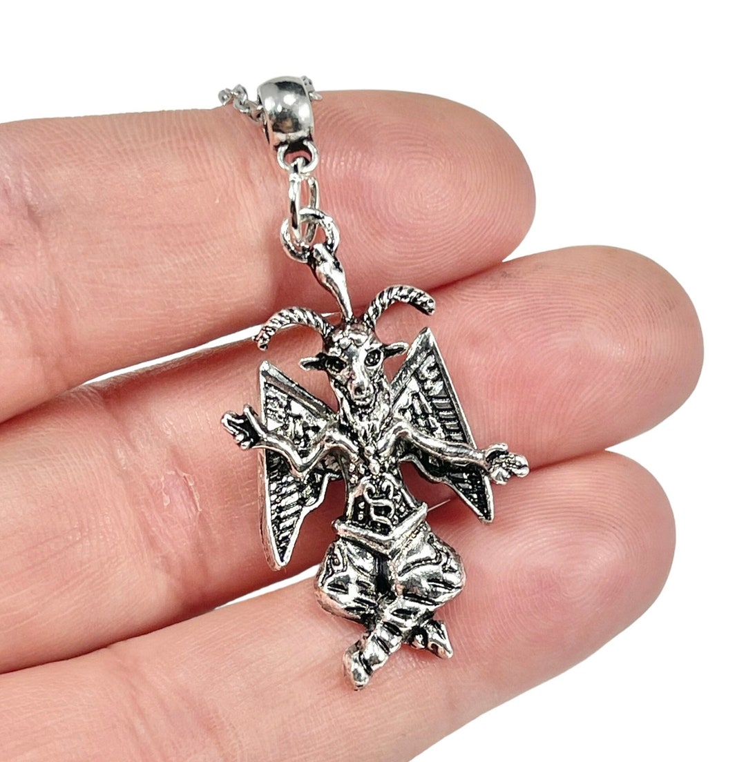 Silver Baphomet Necklace, Satanic Horned God Pendant, Devil Jewelry ...