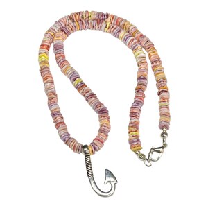 Multi Color Shell Fishhook Necklace, 6mm Sea Scallop Heishi Jewelry ...