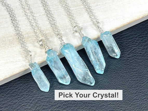 Light Blue Crystal Point Pendant Blue Raw Quartz Necklace | Etsy